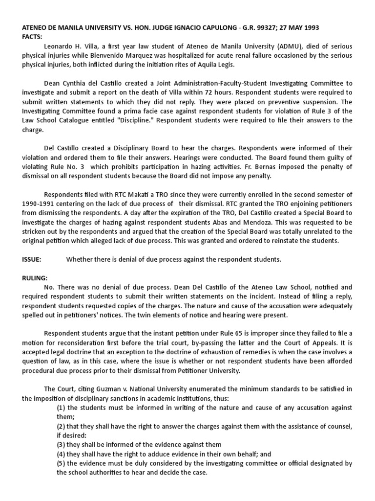 ADMU Vs Capulong Due Process | PDF | Courts | Virtue