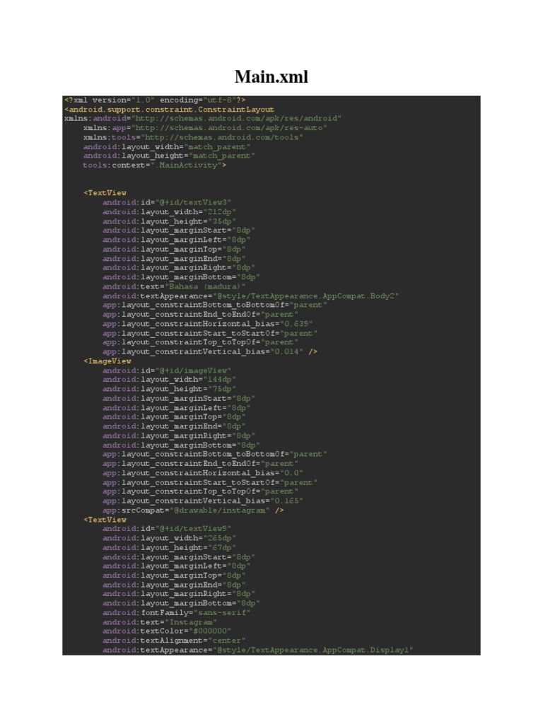 Main - XML: Android - Support.Constraint - Constraintlayout | PDF ...