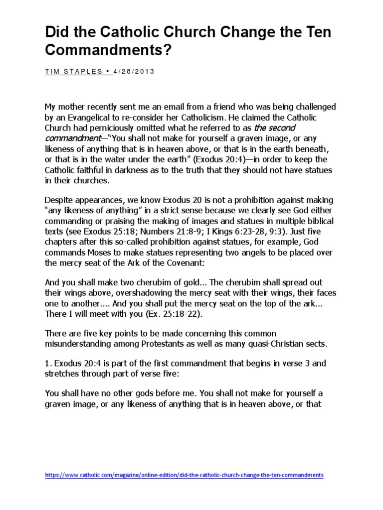 An Examination of the Catholic and Protestant Versions of the Ten ...