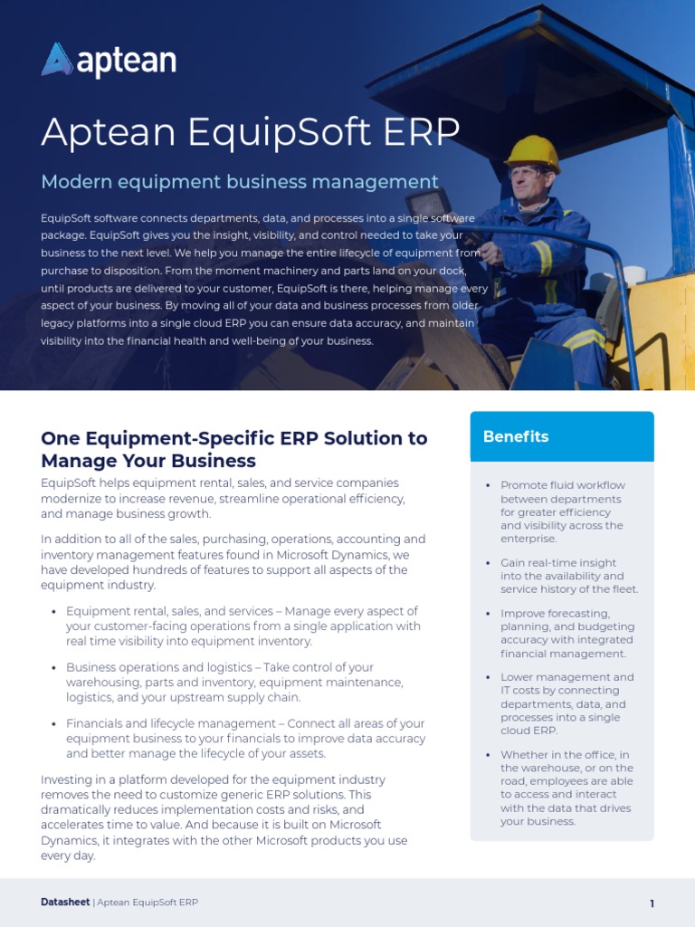 Aptean EquipSoft ERP DataSheet en | PDF | Enterprise Resource Planning ...