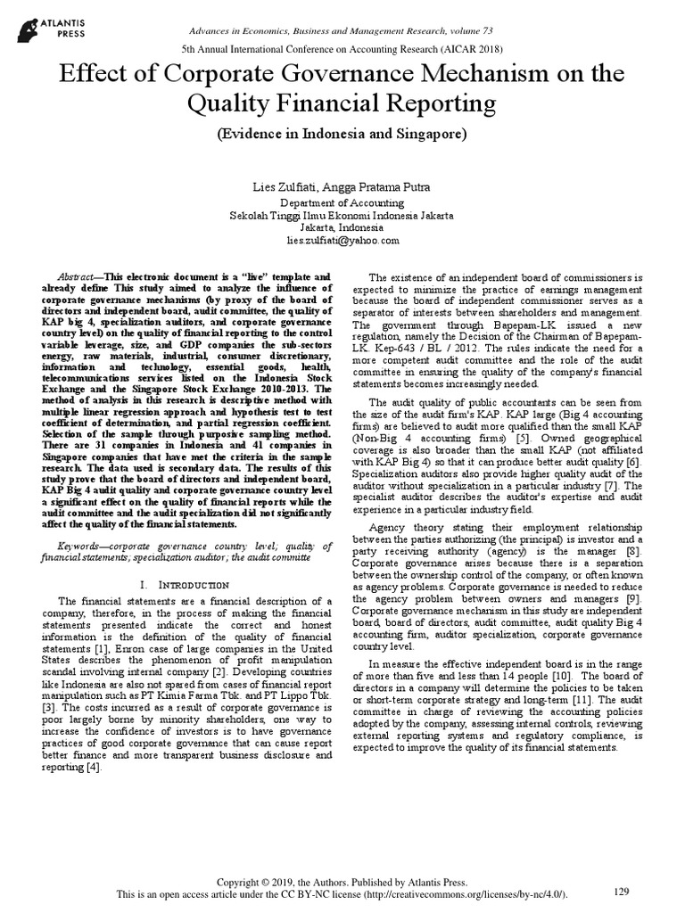 Effect of Corporate Governance Mechanism On The Quality Financial Reporting | PDF | Corporate ...