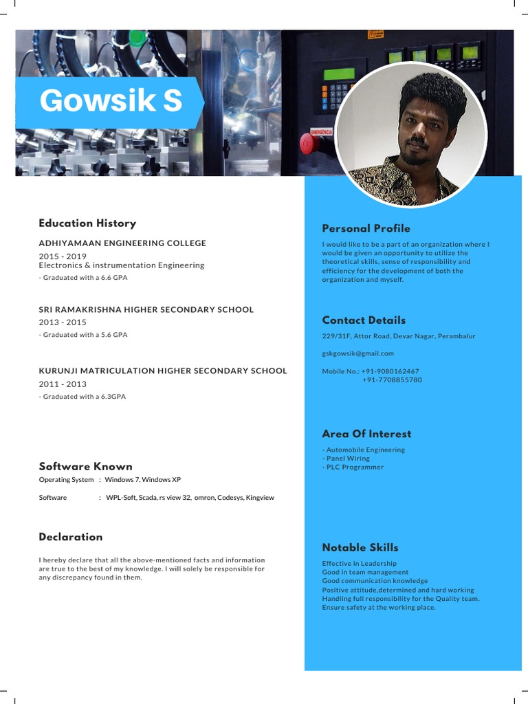 Gowsik S: Personal Profile Education History | PDF | Computing | Software