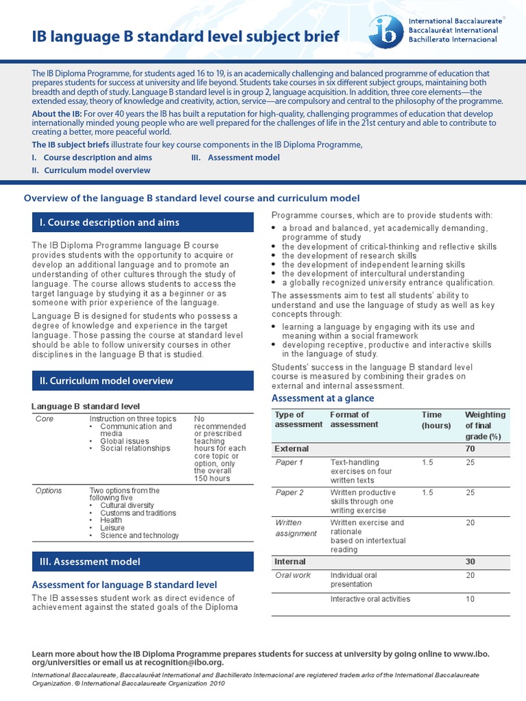 IB Español B SL Brief | PDF | Curriculum | Educational Assessment