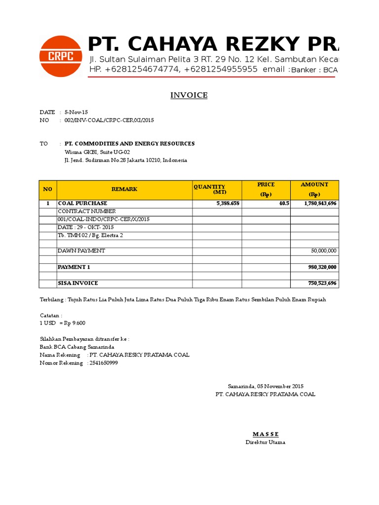Invoice Coal | PDF | Economy Of Asia | Indonesian Rupiah