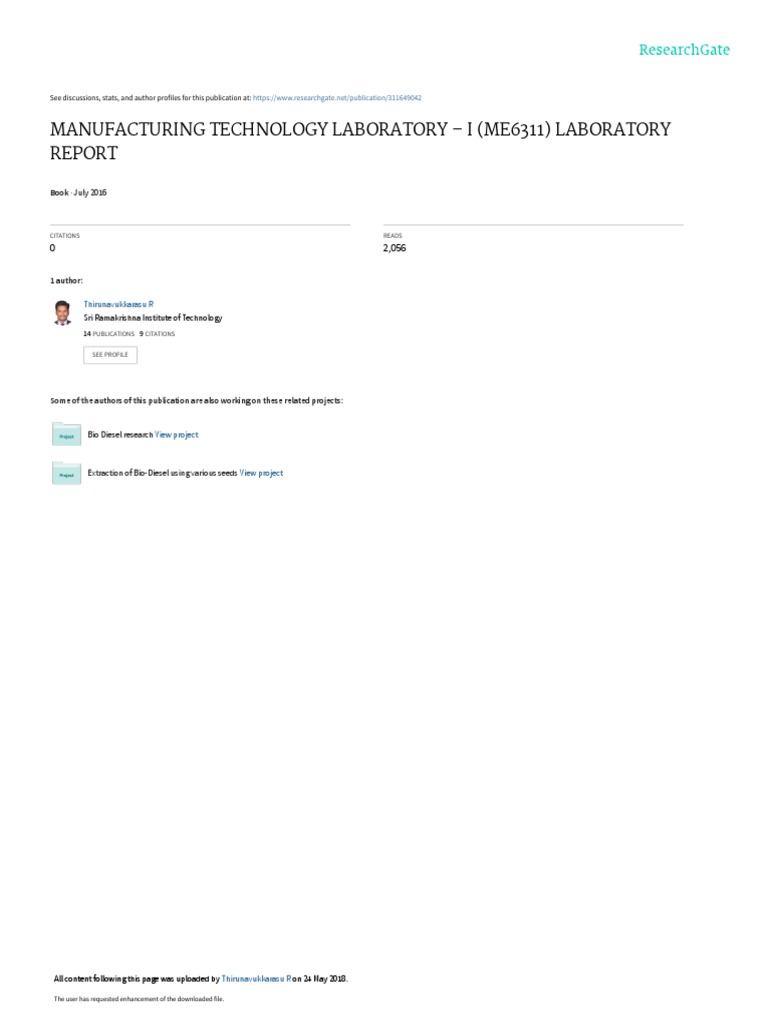 Manufacturing Technology Lab Report ME6311 | PDF | Machining | Tools