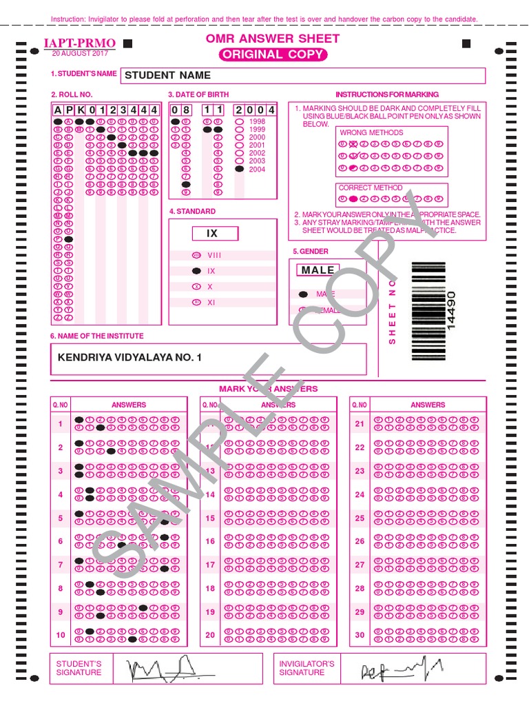 Sample OMR Sheet Marking PDF | PDF