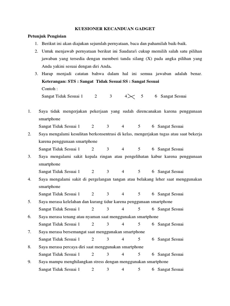 Kuesioner Kecanduan Gadget | PDF