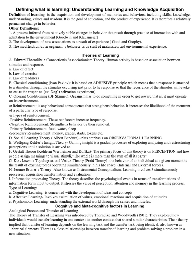 Defining What Is Learning | PDF | Learning | Metacognition