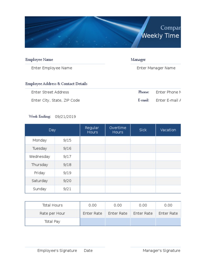 Weekly Employee Time Record Template | PDF