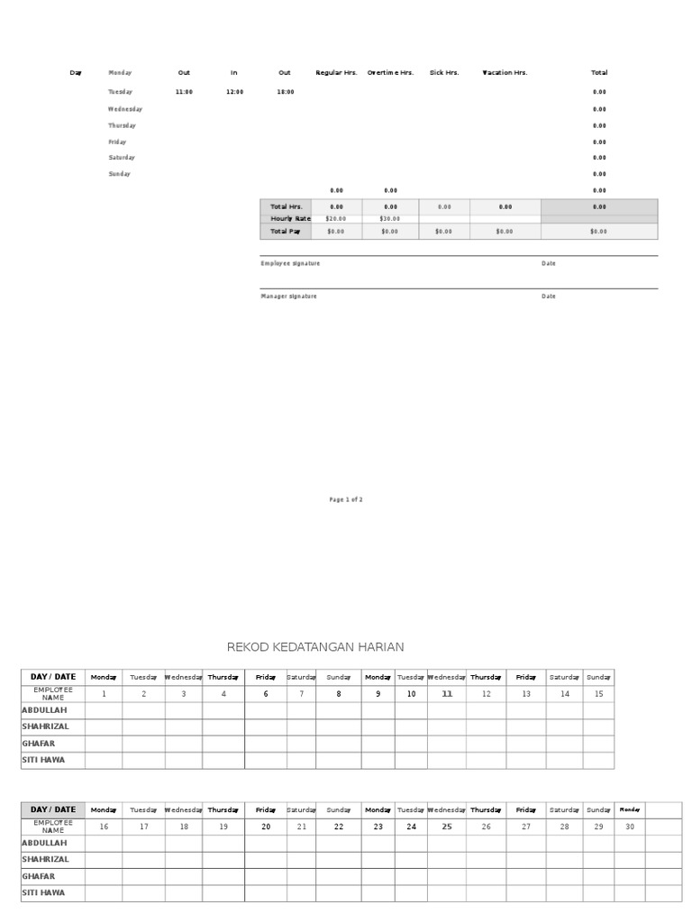 Landscaping Timesheet Template | PDF | Employee Relations | Working Time