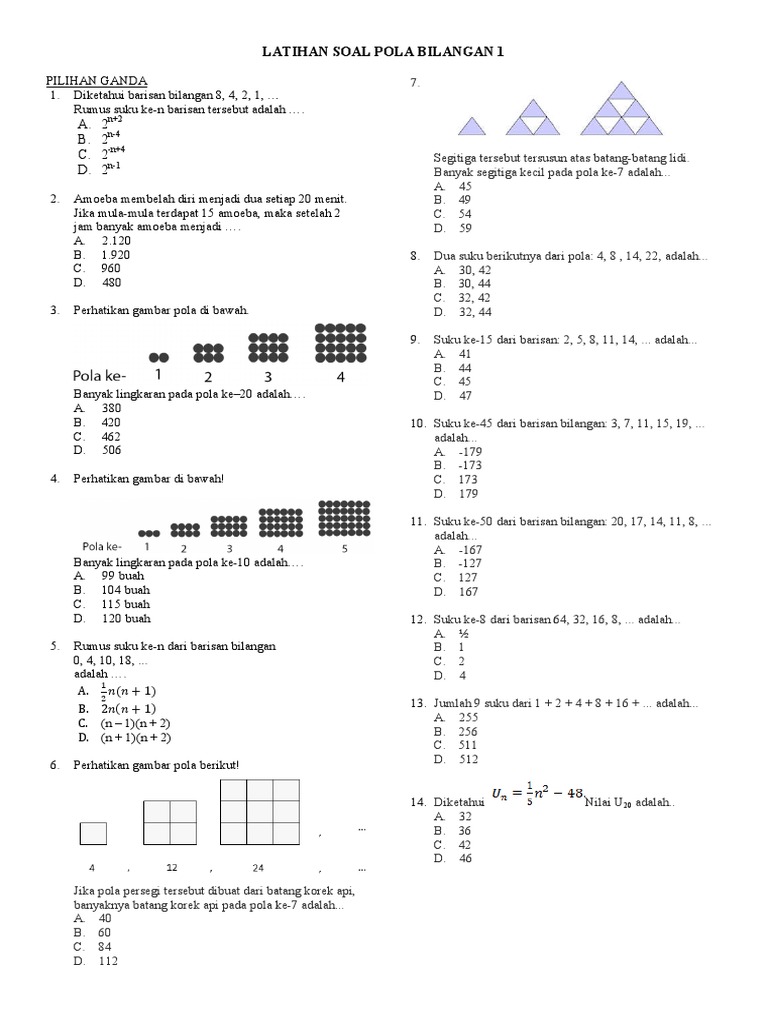Latihan Soal Pola Bilangan 1 | PDF