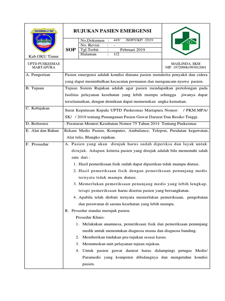 Sop Rujukan Pasien Emergensi | PDF | Sains & Matematika