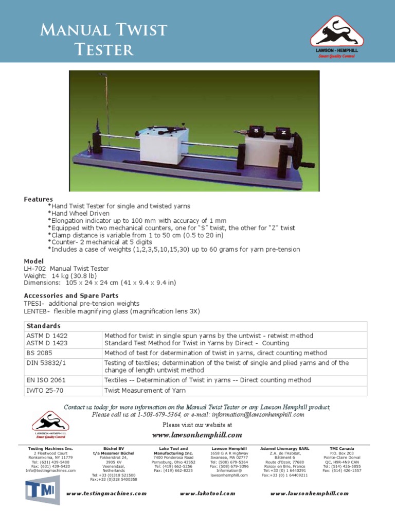 Manual Twist Tester Brochure | PDF | Yarn