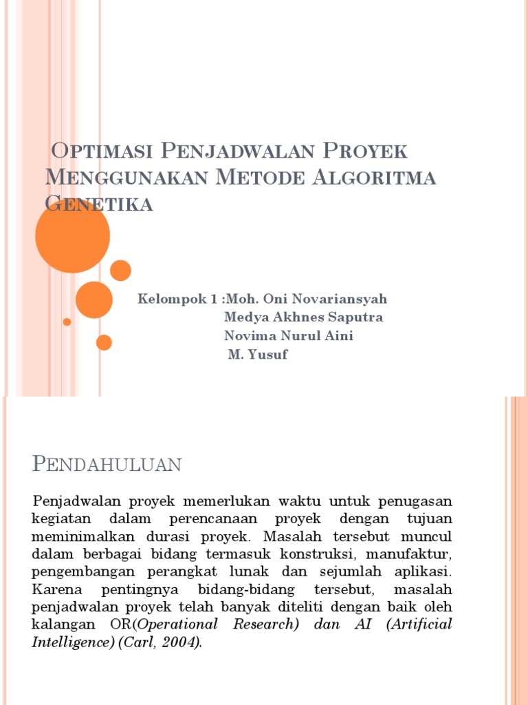 Optimasi Penjadwalan Proyek Menggunakan Metode Algoritma Genetika | PDF