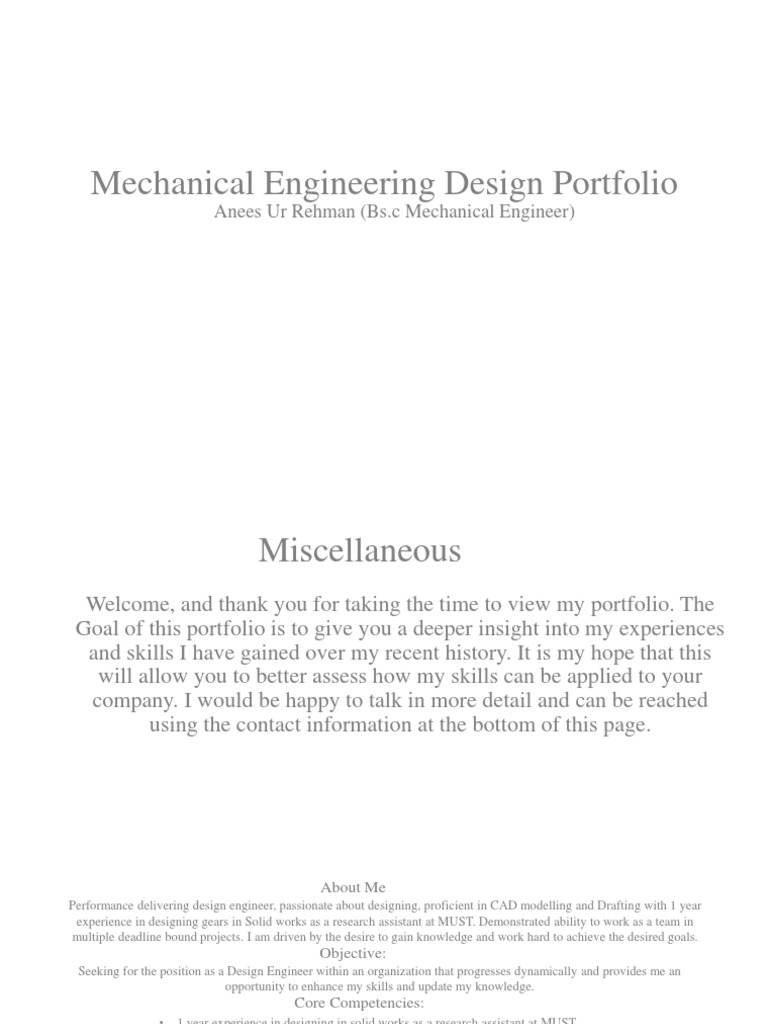 Mechanical Engineering Design Portfolio: Anees Ur Rehman (BS.C ...