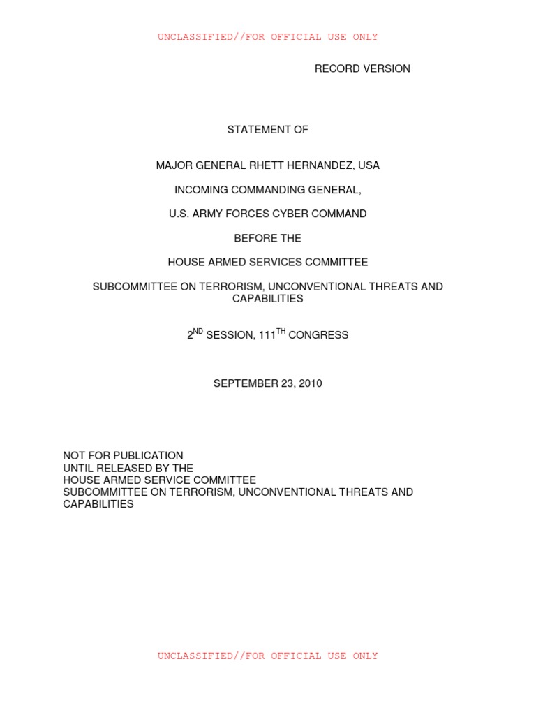 Unclassified//For Official Use Only: ND TH | PDF | Cyberwarfare | Security