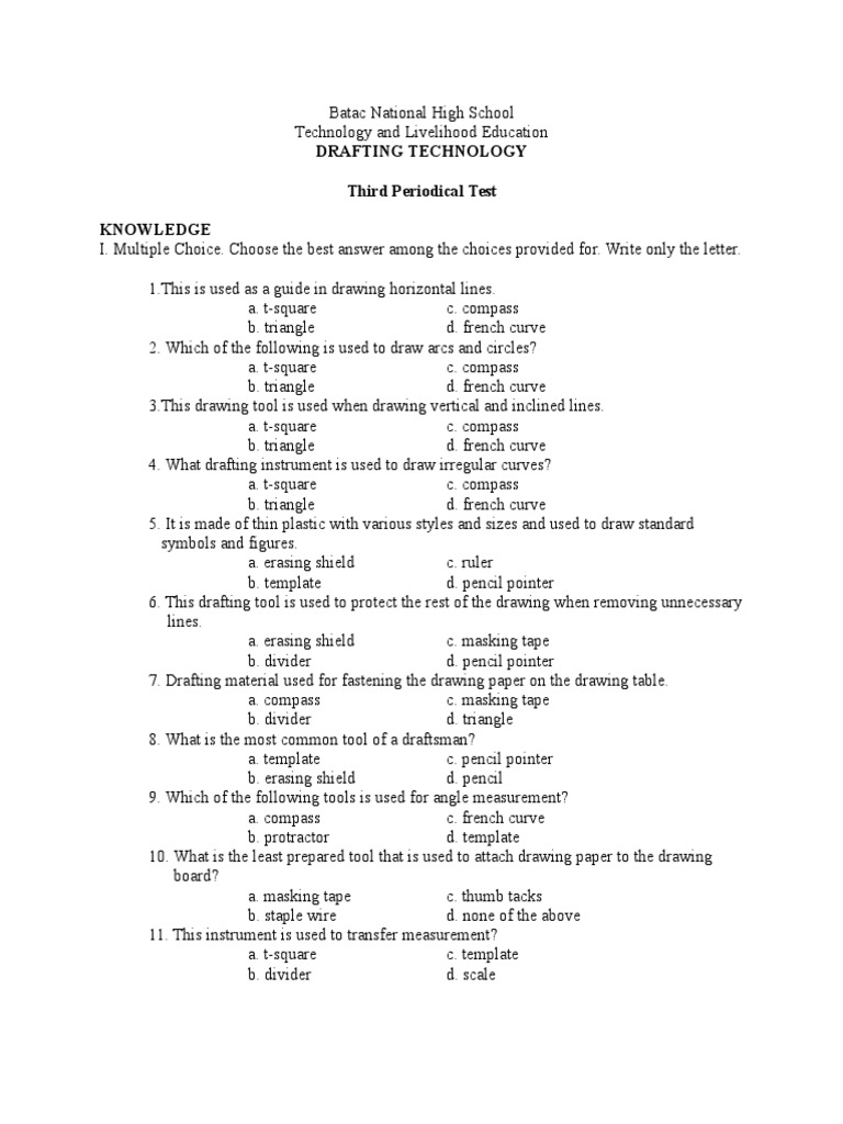 Drafting Technology Test for Students | PDF | Technical Drawing | Drawing