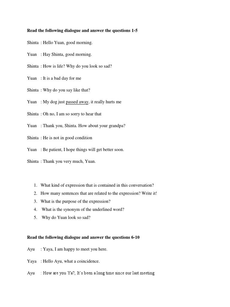 Read The Following Dialogue and Answer The Questions 1 | PDF