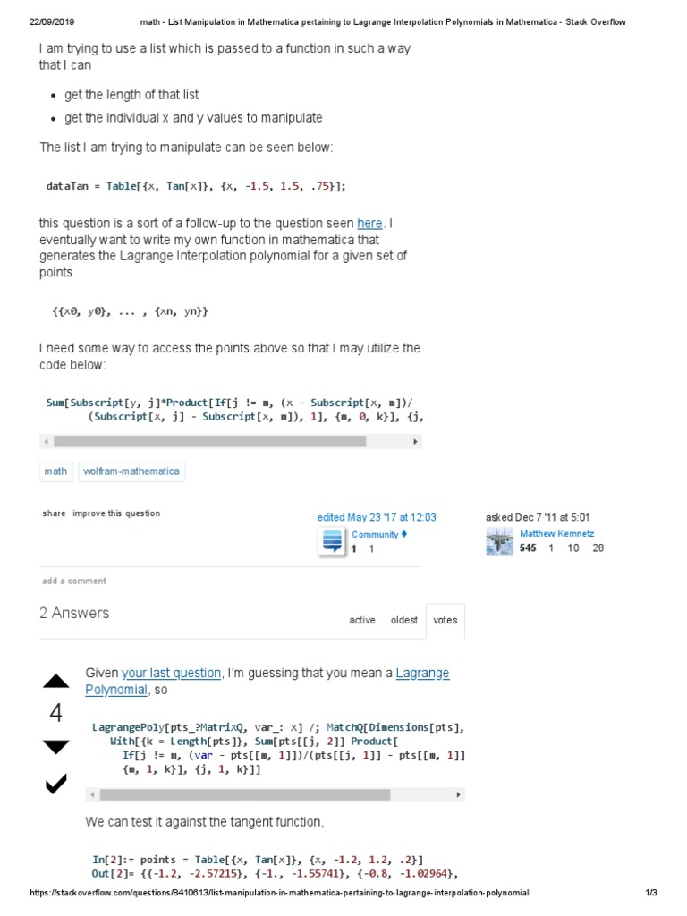 Math List Manipulation In Mathematica Pertaining To Lagrange