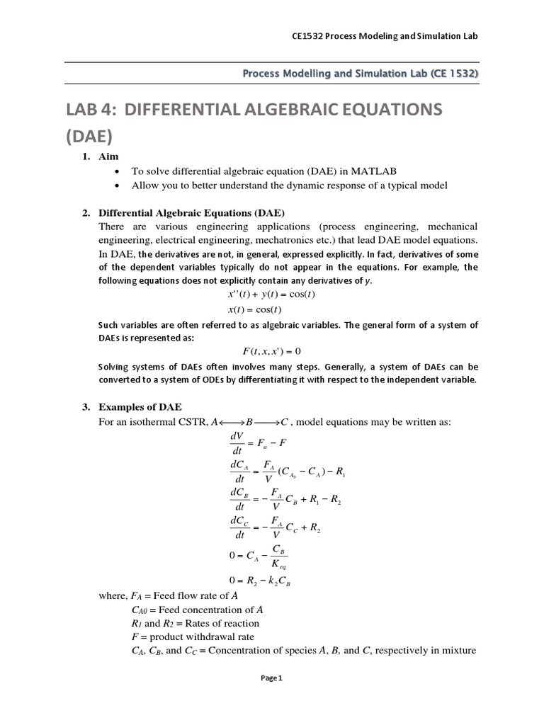 Process Modelling and Simulation | Download Free PDF | Ordinary Differential Equation | Equations