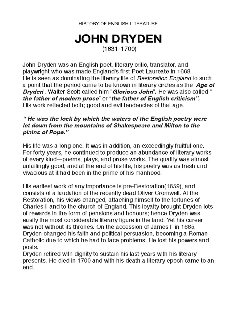 Dryden | PDF | John Dryden | English Literature