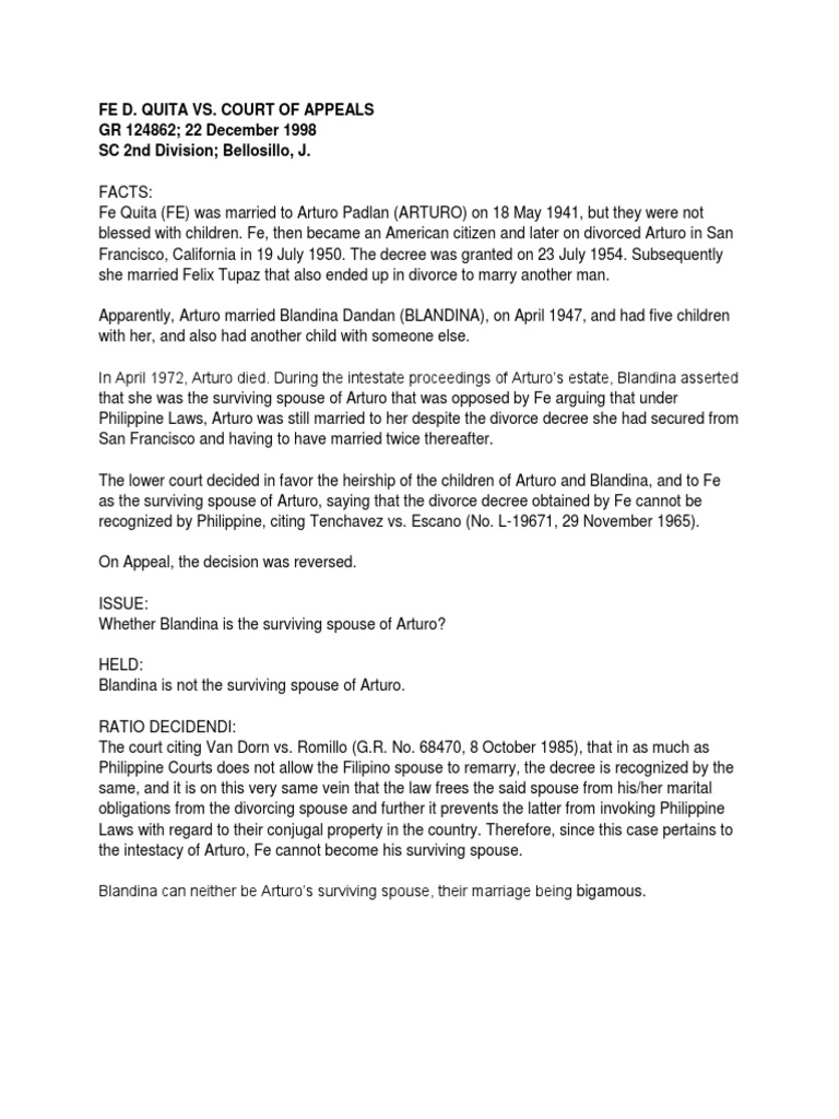 Quita Vs CA (PFR Digest Case) | PDF