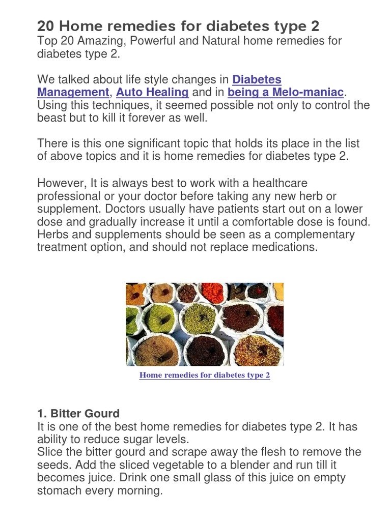 20 Home Remedies For Diabetes Type 2 | Download Free PDF | Diabetes ...
