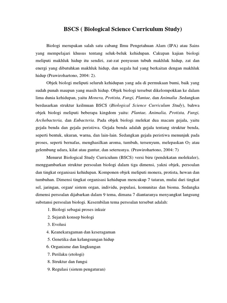 Struktur Keilmuan Biologi Menurut BSCS | PDF
