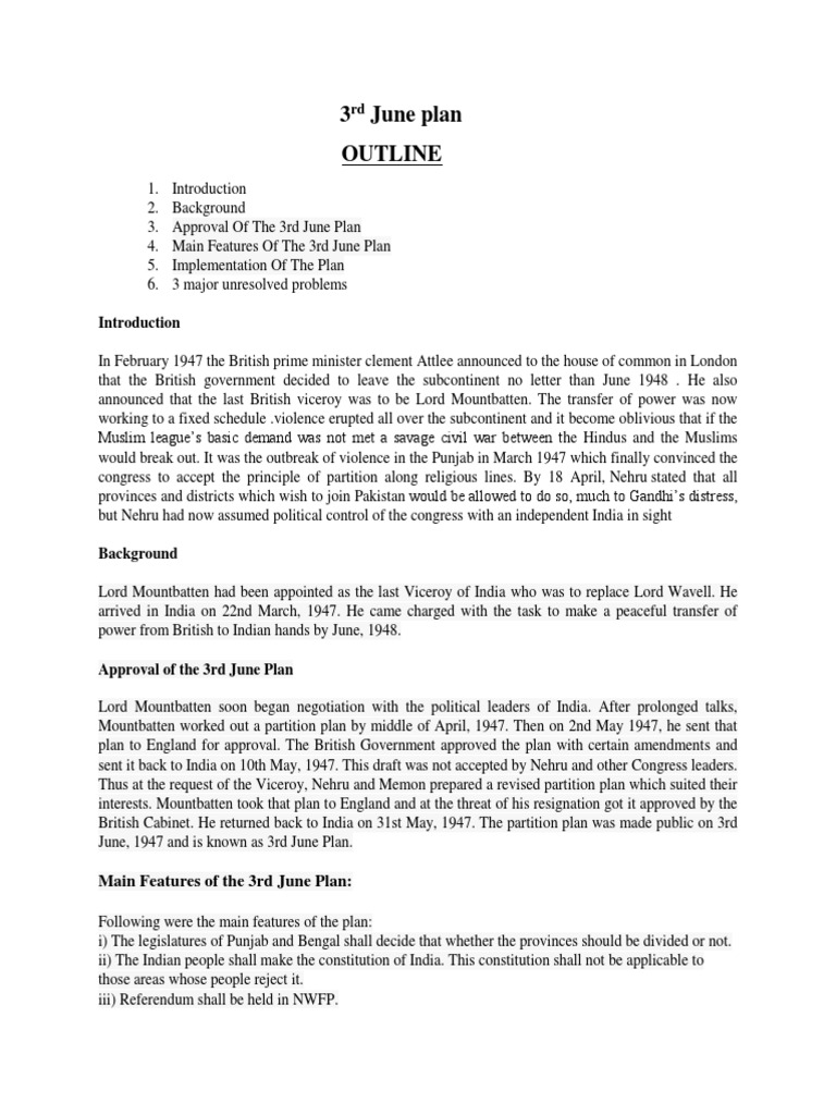 3rd June Plan | PDF | Partition Of India | British Raj
