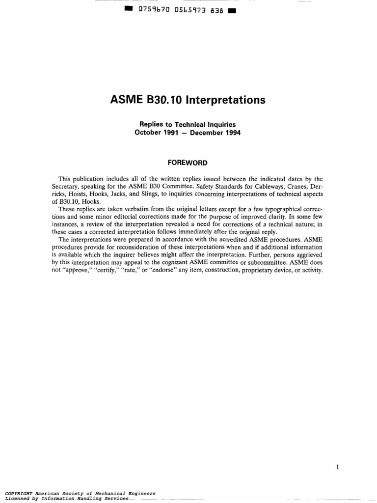 ANSI B30.10 - Hook Interpretation PDF | PDF | Government | Business