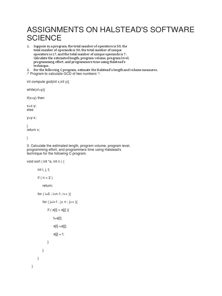 Assignments On Halstead'S Software Science | PDF