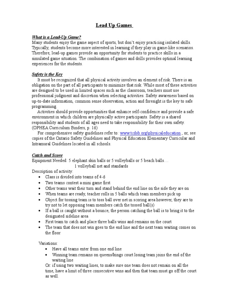 Lead Up Games | PDF | Volleyball | Leisure