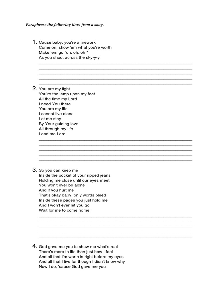 Paraphrase The Following Lines From A Song | PDF