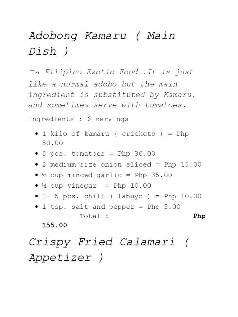 Adobong Kamaru: A Filipino Delicacy | PDF | Cooking, Food & Wine