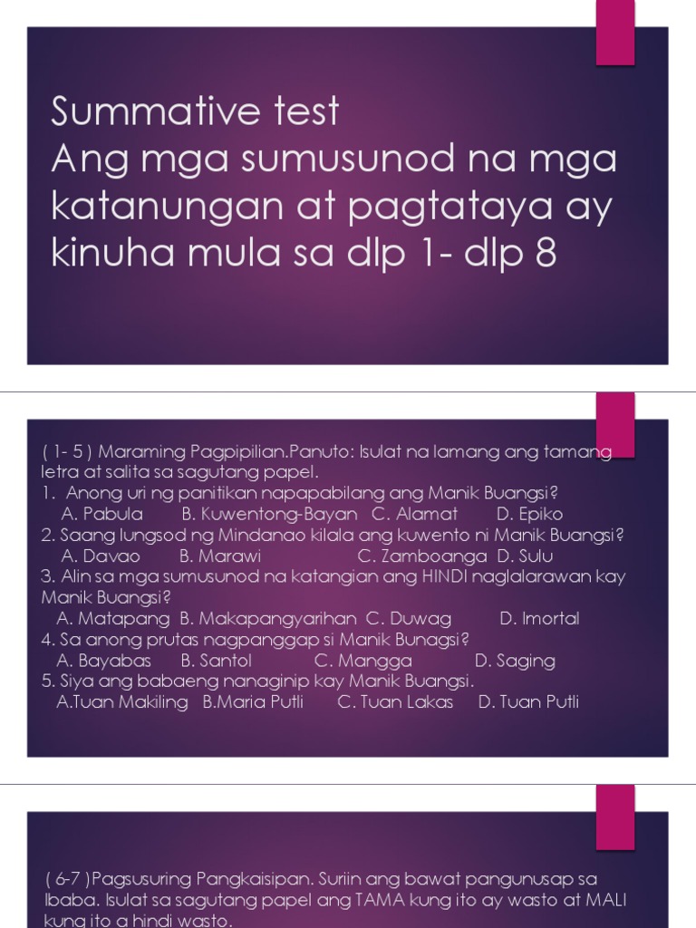 Re 1 Summative Test (1ST QUARTER DLP 1-8) | PDF