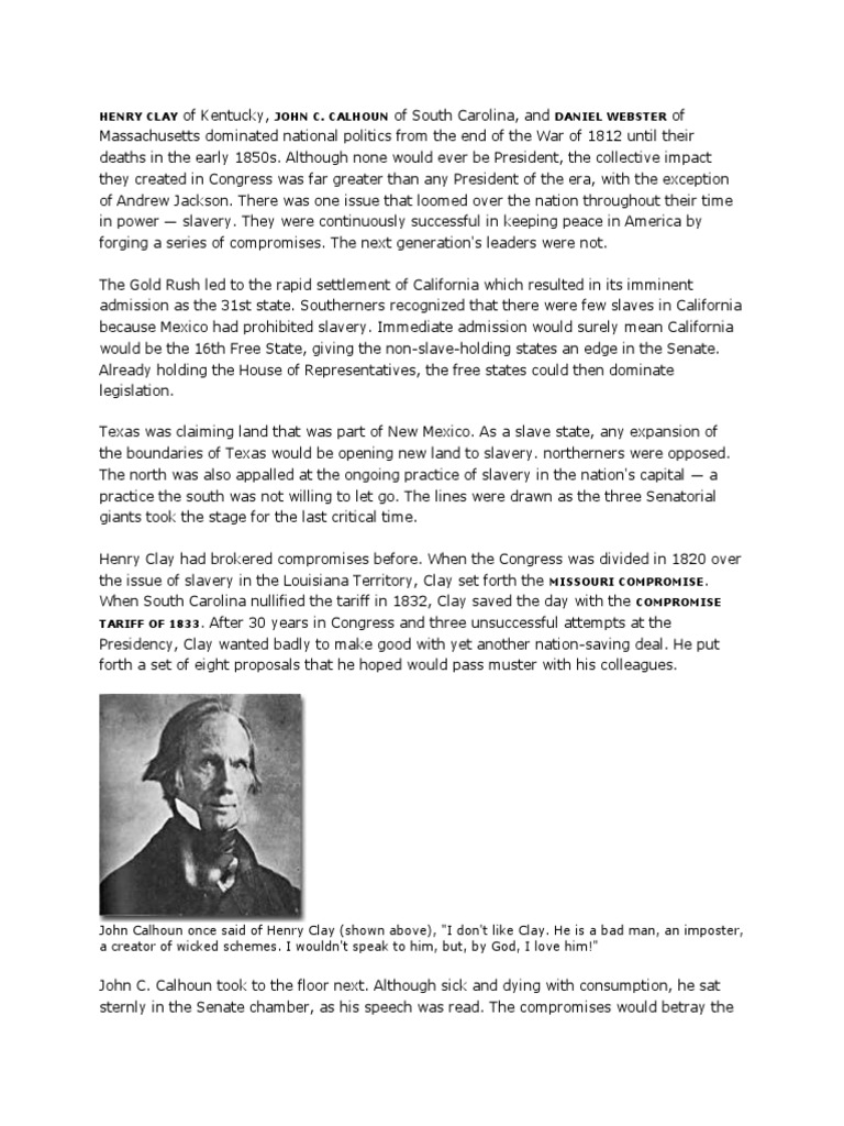 Clay, Calhoun, Webster | PDF | Southern United States | Politics Of The ...