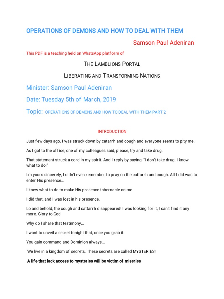 Operations of Demons Ahow To Deal With Them 2 | PDF