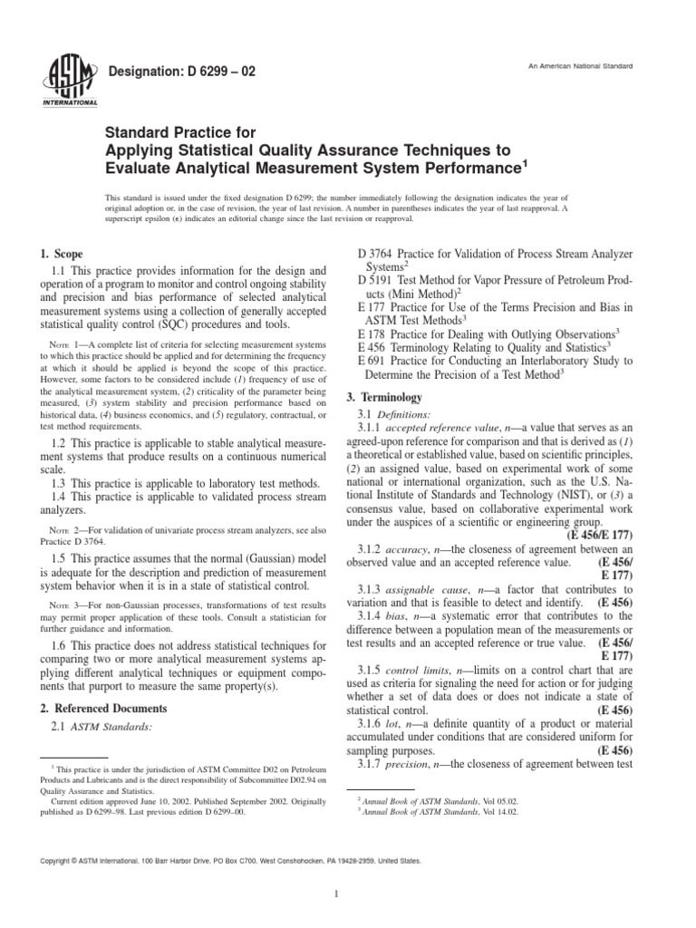 Astm D 6299 02 PDF | PDF | Accuracy And Precision | Statistics