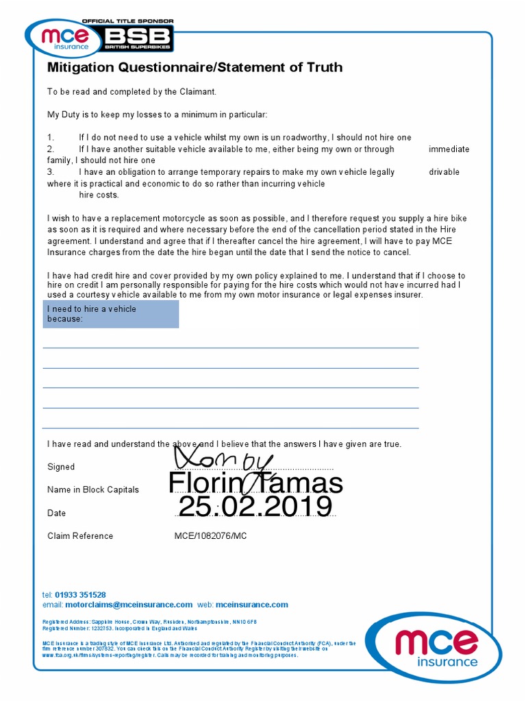 Florin Tamas 25.02.2019: Mitigation Questionnaire/Statement of Truth ...