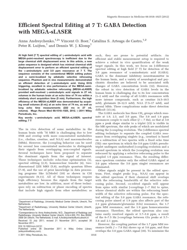 Andreychenko Et Al. - 2012 - Efficient Spectral Editing at 7 T GABA ...