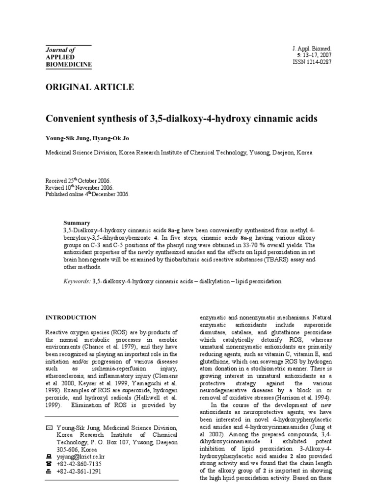 Convenient Synthesis of 3,5-Dialkoxy-4-Hydroxy Cinnamic Acids | PDF ...
