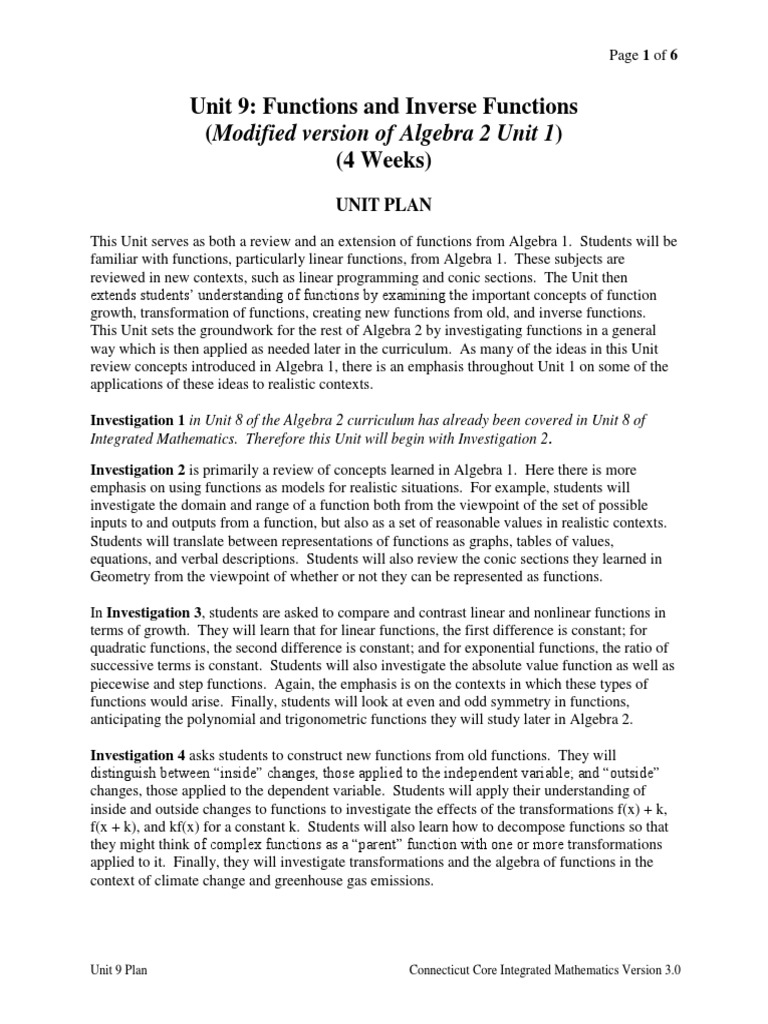 Functions and Inverses Unit | PDF | Function (Mathematics) | Equations