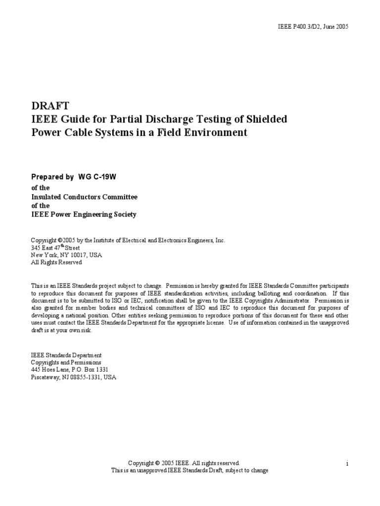 Draft IEEE Guide For Partial Discharge Testing of Shielded Power Cable ...