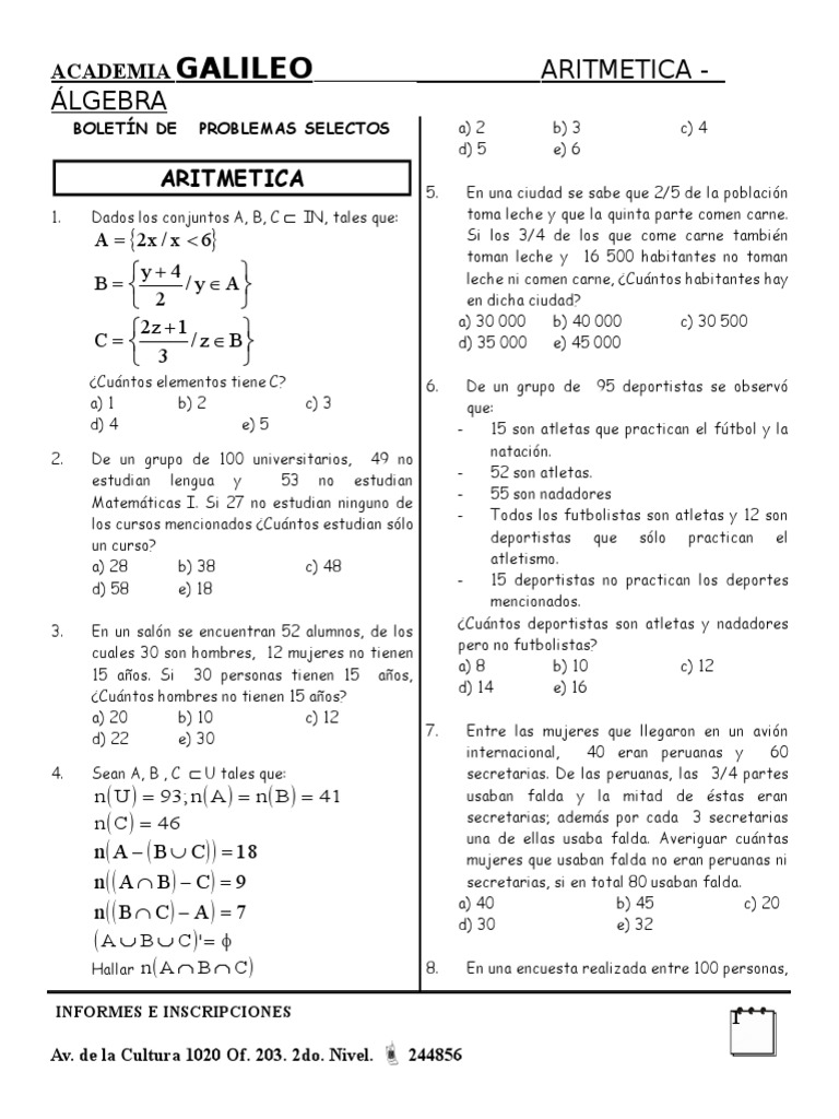 Problemas de Aritmética y Álgebra | PDF | División (Matemáticas ...