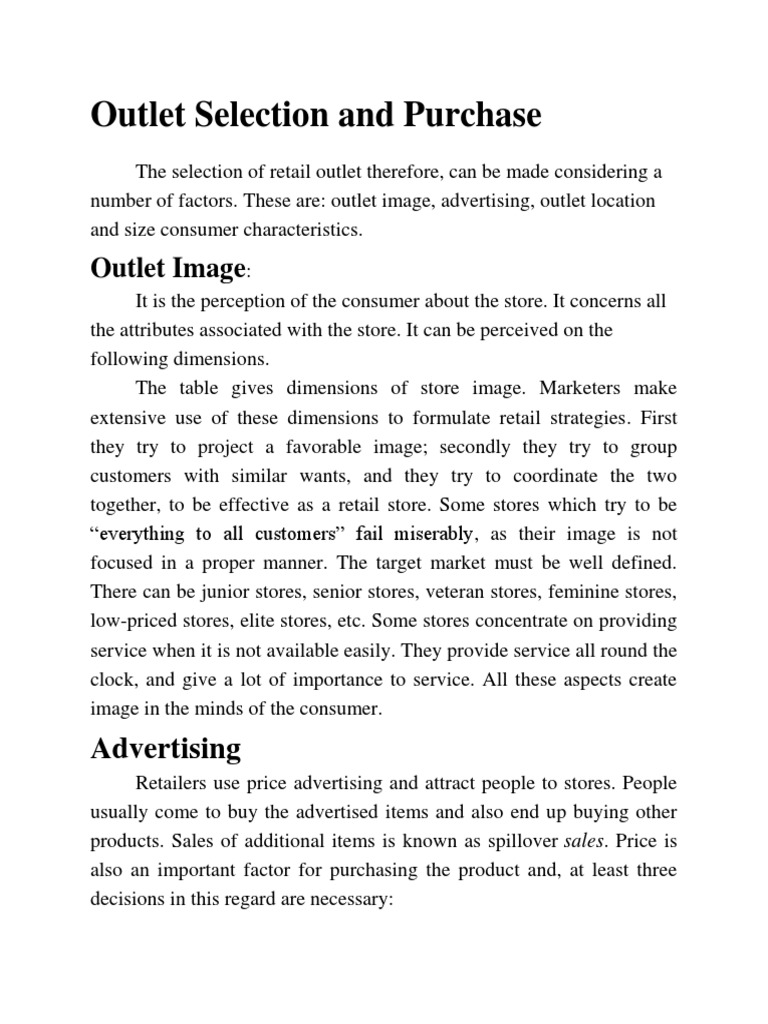 Outlet Selection and Purchase | PDF | Retail | Sales