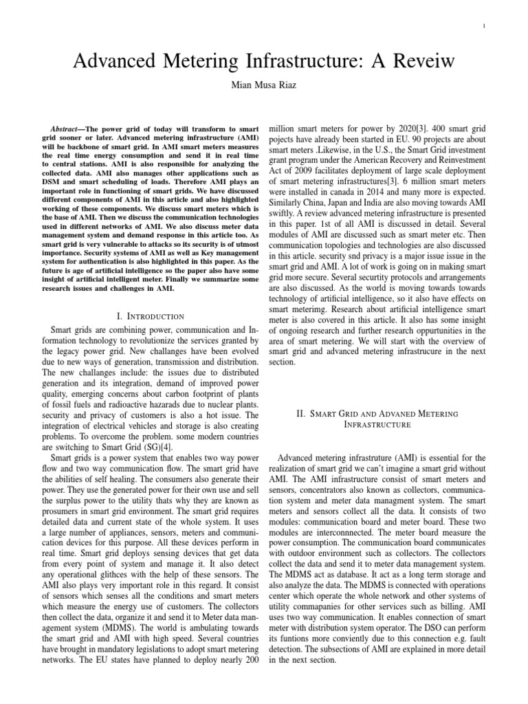 Automatic Metering Infrastructure: A Review | PDF | Smart Grid ...