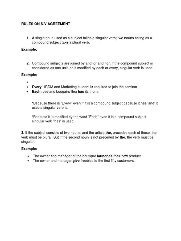 14 Rules of SV Agreement | PDF | Grammatical Number | Plural