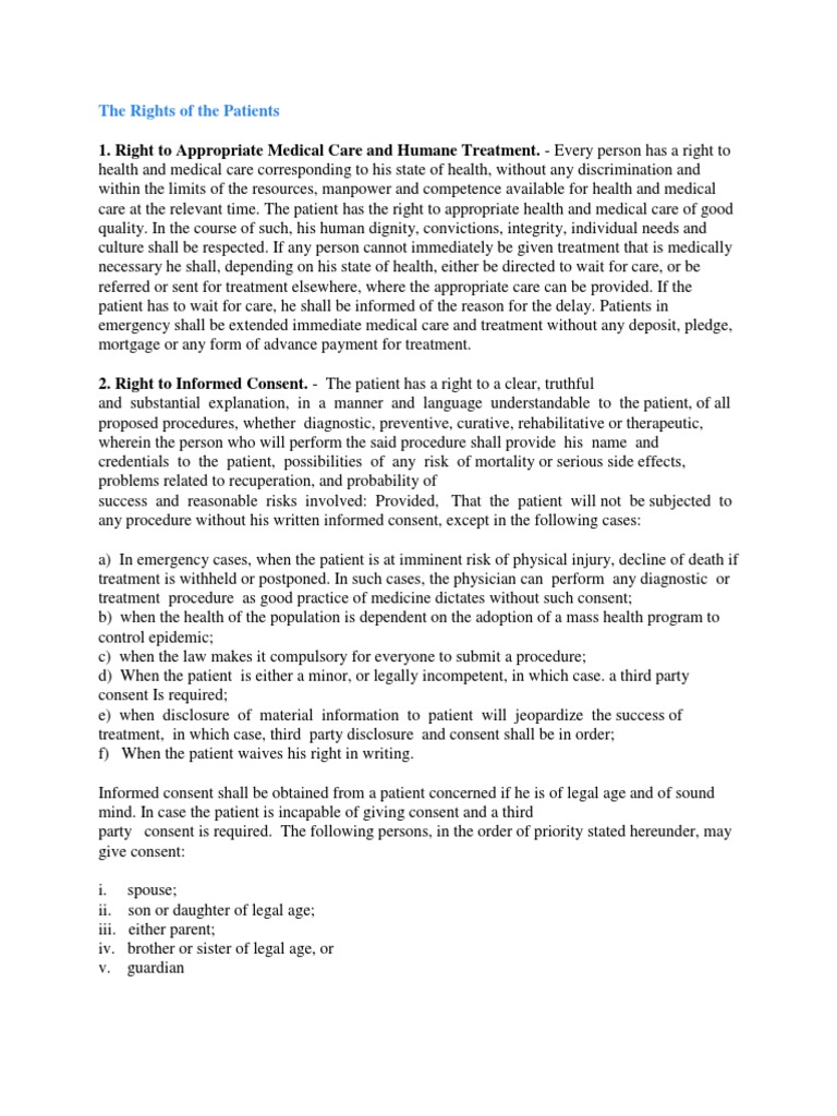 The Patient's Rights | PDF | Informed Consent | Health Care