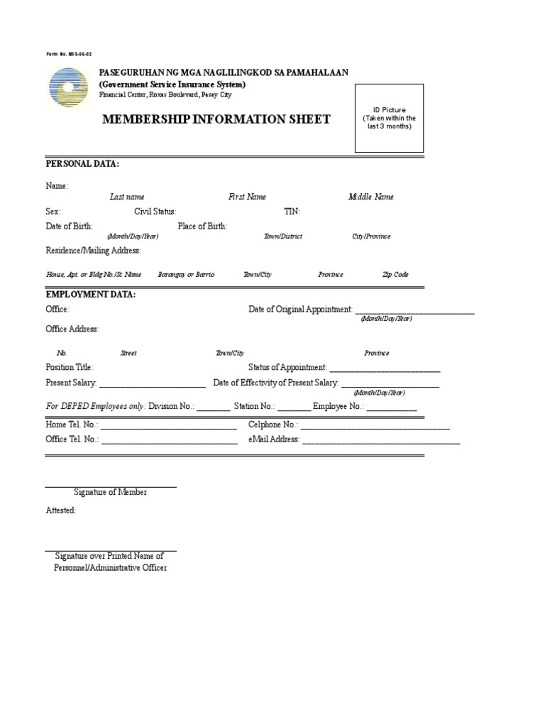 GSIS Membership Form | PDF