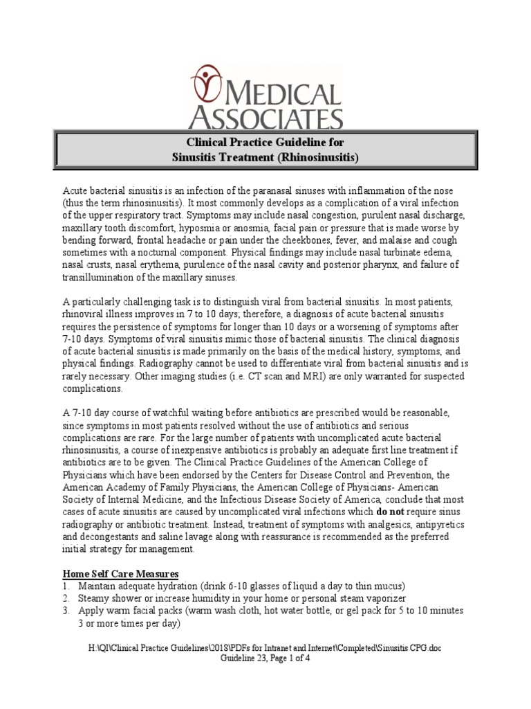 Clinical Practice Guideline For Sinusitis Treatment (Rhinosinusitis ...